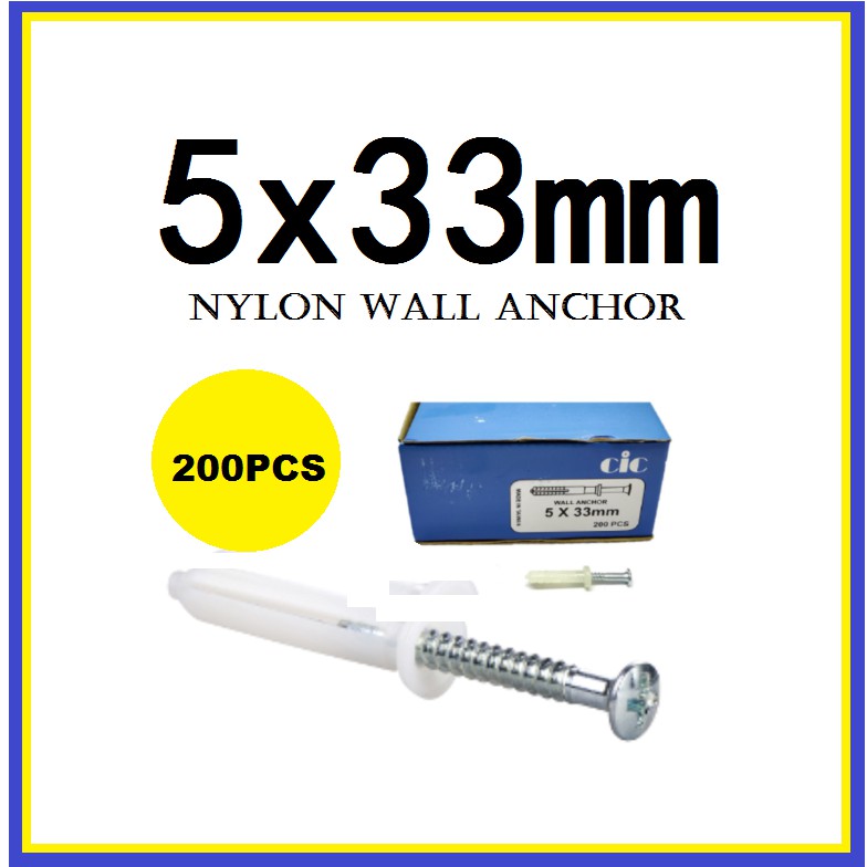 CIC Nylon Wall Anchor Plug 5x33mm 200pieces | Shopee Singapore