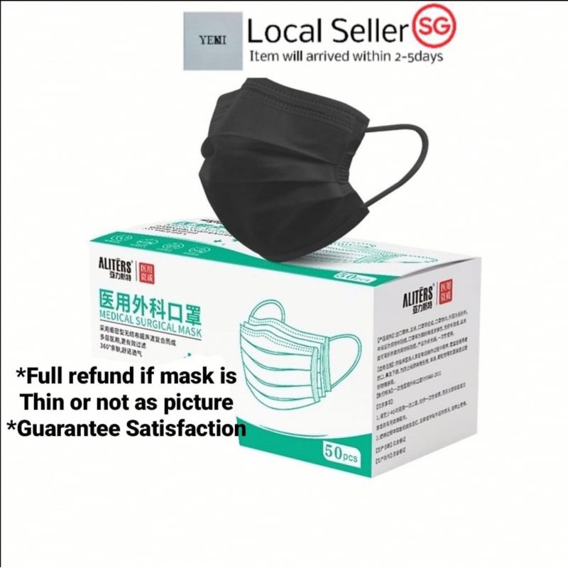 【SG Stock 】50pcs Mask Disposable Face Mask Black 4 layer Mouth Mask ...