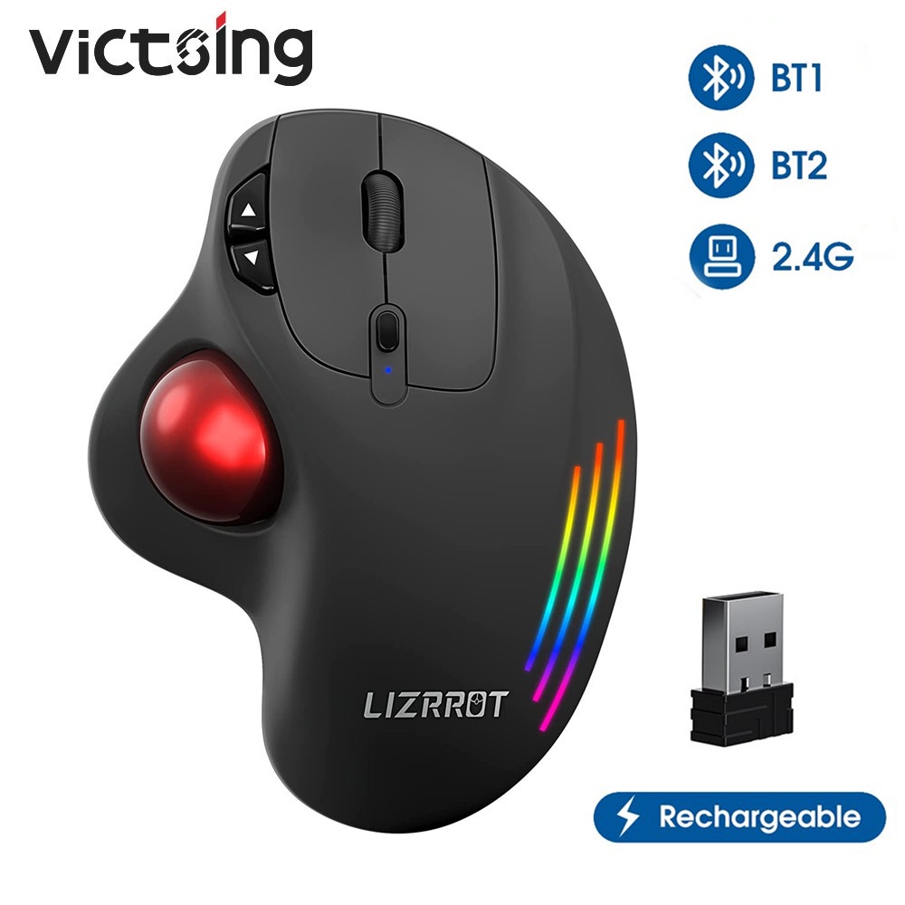 VICTSING Ergonomic Wireless Trackball Mouse, 3 Device Connection ...