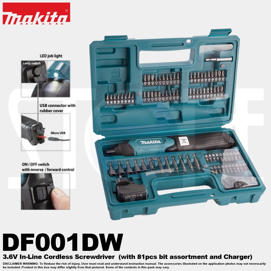 Makita DF001DW 3.6V Cordless Screw Driver Drill with 81pcs Free screw ...
