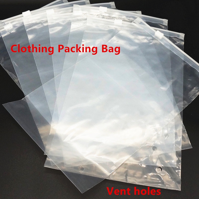 50pcs Clear Plastic Bags Zipper Grip Resealable, Clothing Packing Pouch ...