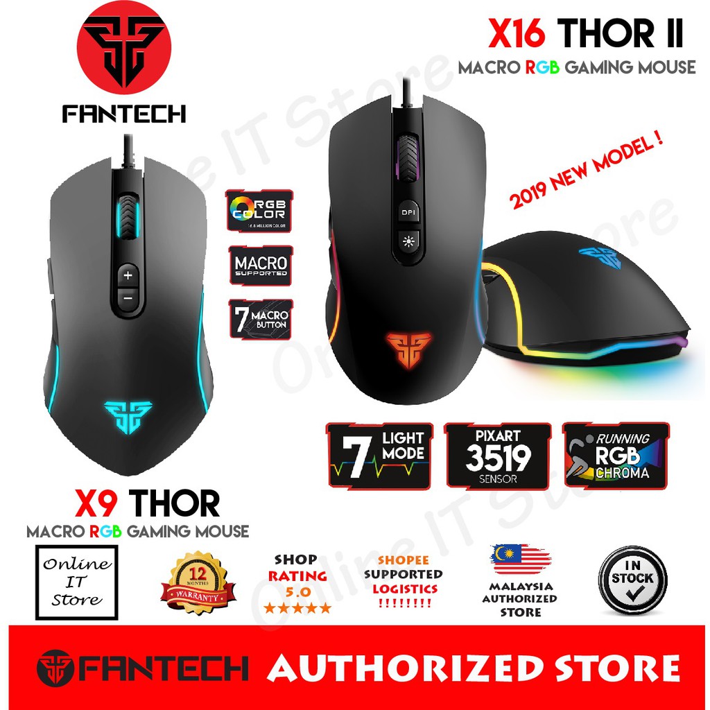 FANTECH X9 THOR MACRO RGB 4800DPI 7 BUTTONS GAMING MOUSE/X16 THOR II ...