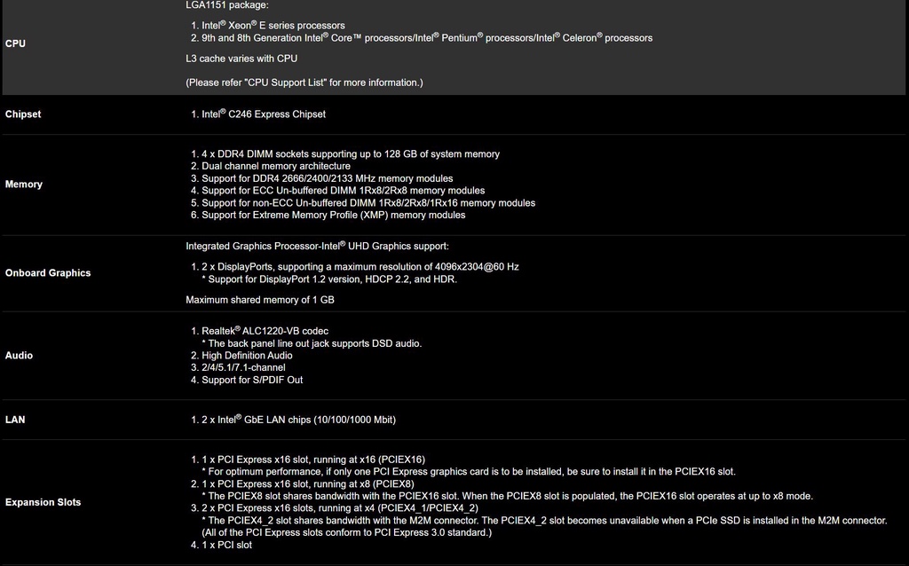 Intel C246 motherboard with DDR4 4 DIMMs supports ECC, 4 PCIe x16 slots (3 YEARS WARRANTY BY CDL ...