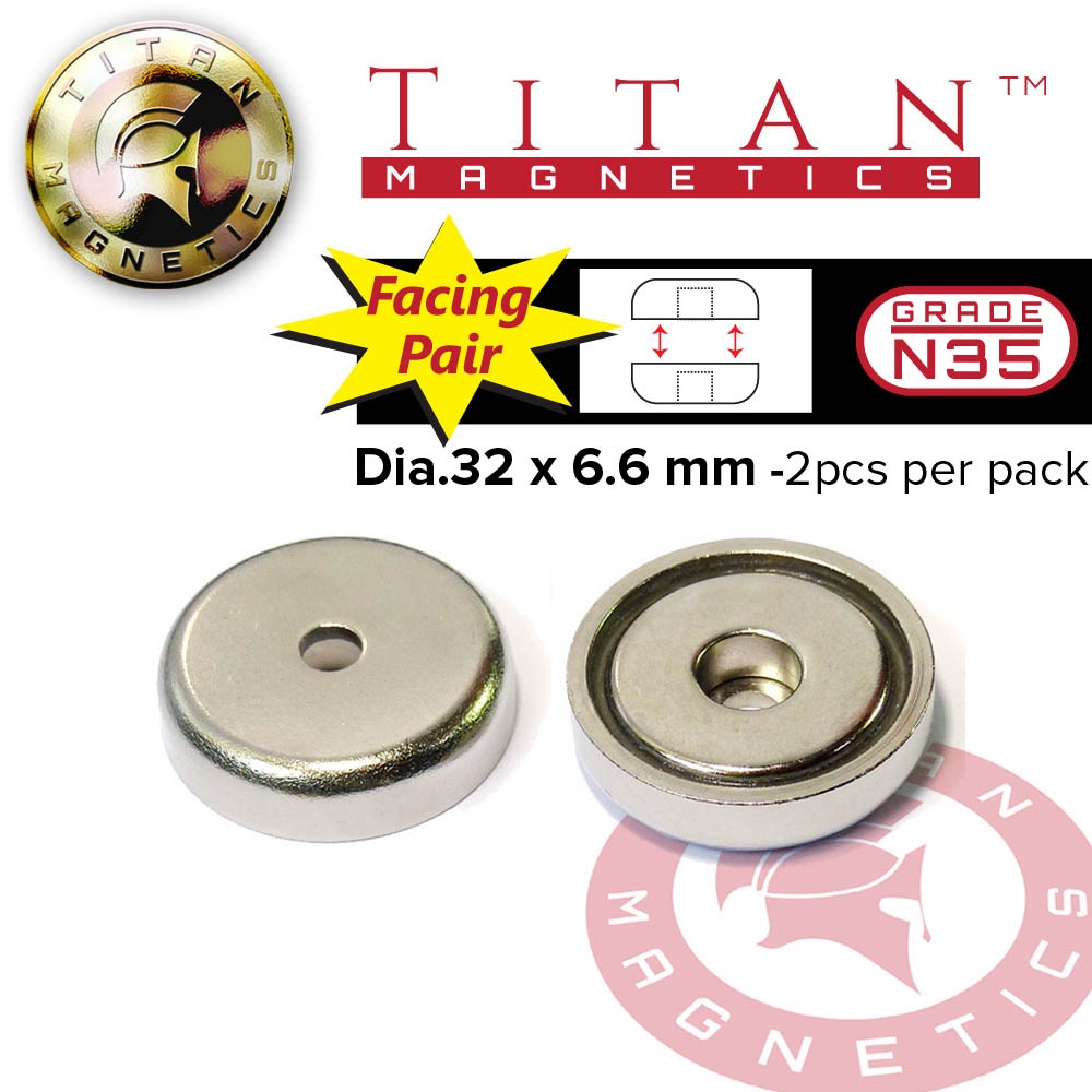 Pot Magnets Neodymium 2Pcs/pack – 32mm Dia, mounting magnet, anchoring ...