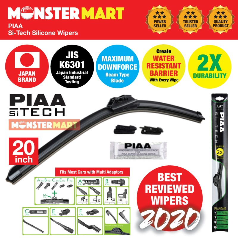 PIAA Si-Tech Silicone Front Windscreen Wiper Blade with Multi Adaptors (Best Reviewed Car Rain ...