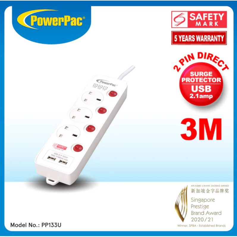 PowerPac Power Extension Cord Dual USB Power | Shopee Singapore