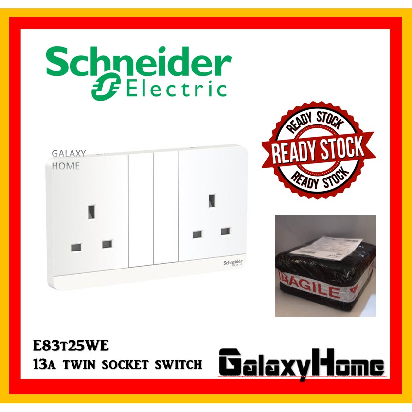 Schneider Avataron 13A Twin Socket Switch - E83T25 White | Shopee Singapore
