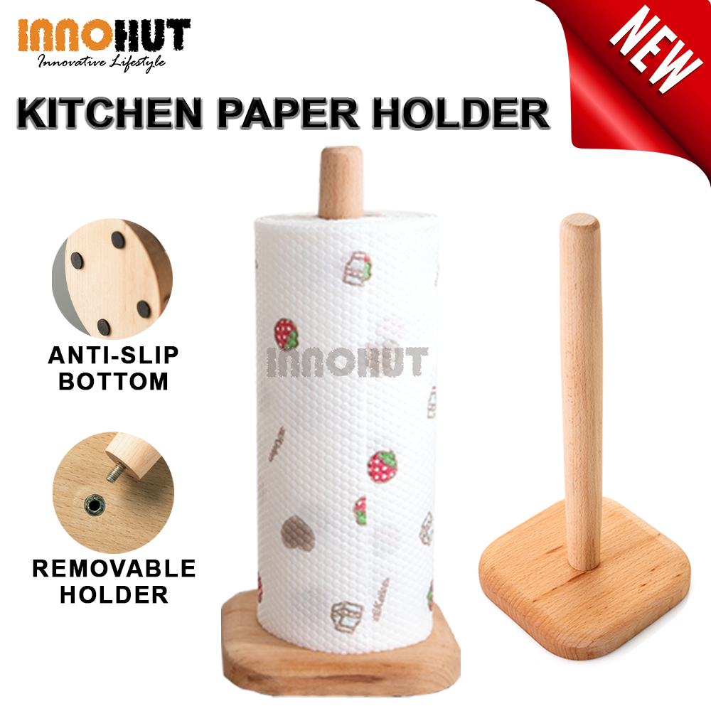 Innohut Countertop Wooden Kitchen Paper Towel Tissue Roll Stand Tissue ...