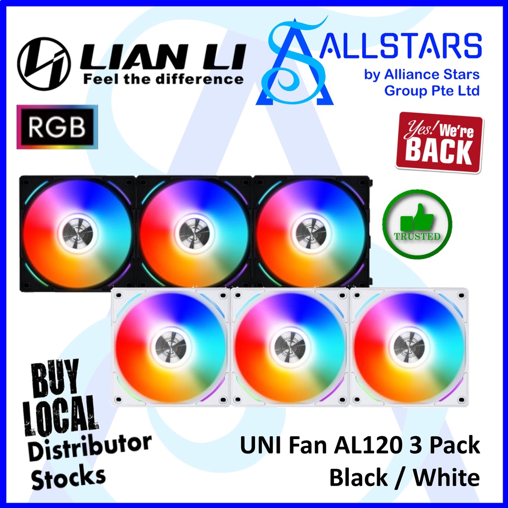 Lian Li Uni Fan AL120 BLACK / WHITE ARGB 3pcs pack 120mm Fans Black (UF ...