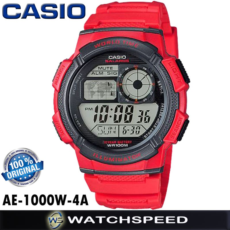 Casio AE-1000W-4A Original New Digital Mens Watch Red Chronograph AE ...