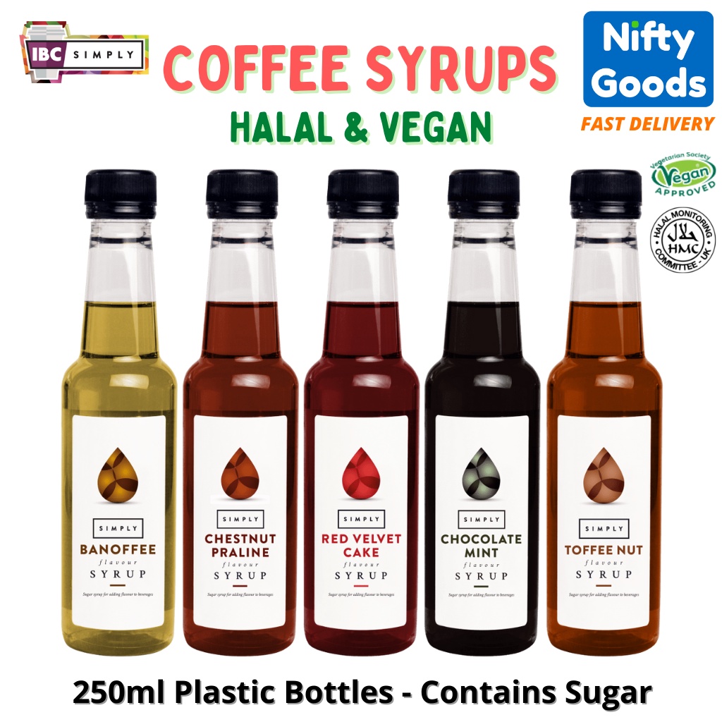 🥤Simply Syrup Halal Vegan Coffee Syrups 250ml Toffee nut Chocolate Mint ...