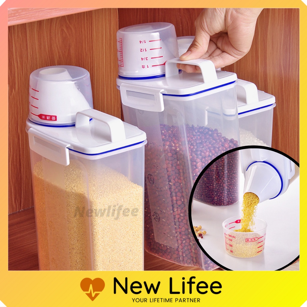 2L Kitchen Food Dispenser with Measuring Cup Rice Dispenser Storage ...