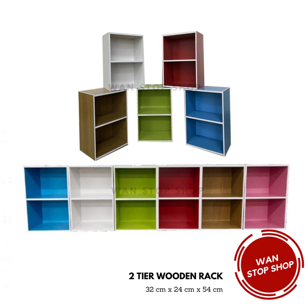 2 Tier Wooden Book Rack Wooden Rack Rak Kayu 2 Tingkat Rak Buku Kayu ...