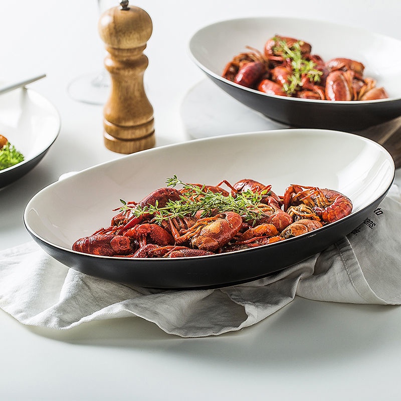 Plate Household Dinner Plate Oval Fish Dish Large Steamed Fish Plate ...