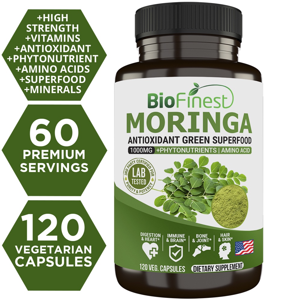 Biofinest Moringa Leaf 1000mg Supplement - Antioxidant Superfood Powder- Energy Skin Blood Sugar ...