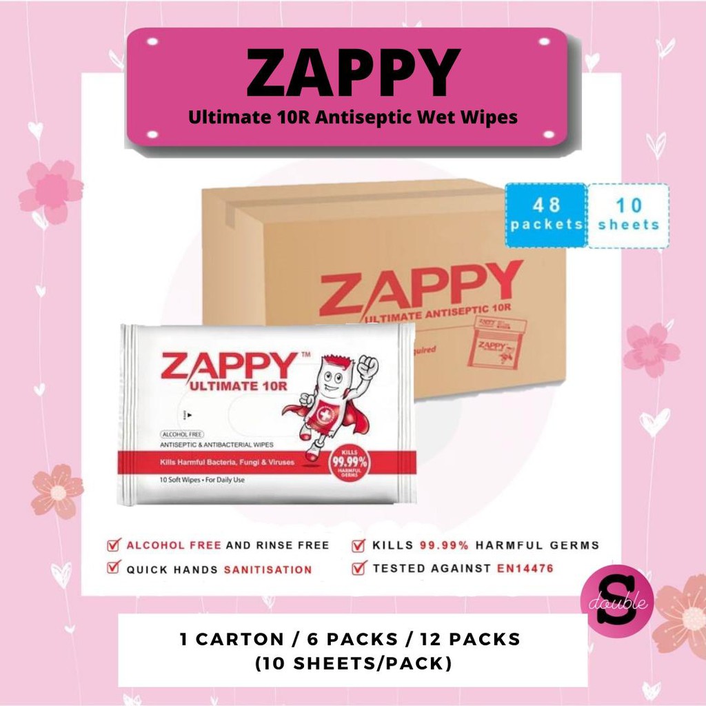 Zappy Ultimate Antiseptic 10R Wet Wipes (6,12 Packets or Carton Deal ...