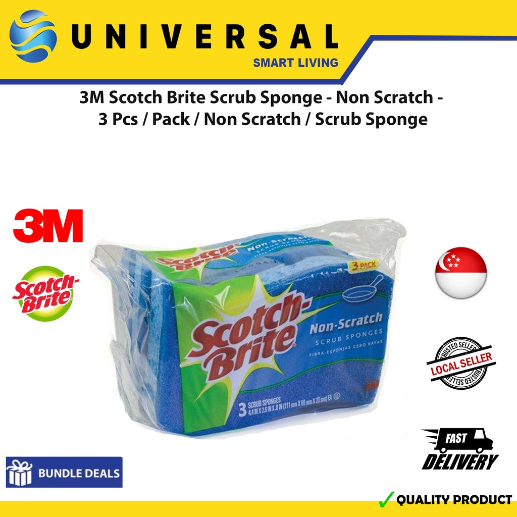 [SG SHOP SELLER] 3M Scotch Brite Scrub Sponge - Non Scratch - 3 Pieces ...
