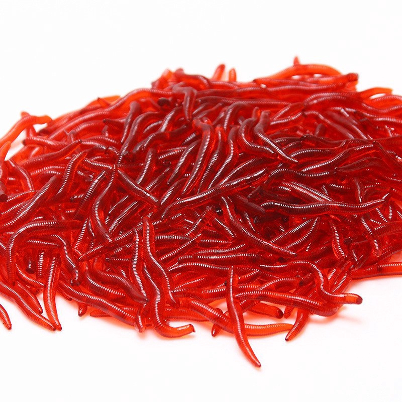 100Pcs 35mm 0.26g Artificial Red Earthworm Soft Worm Smell Bait Sea ...