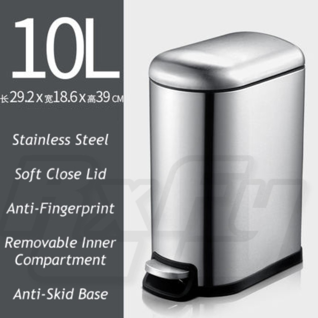 10L Silver Rubbish Bin Trash Can Pedal Dust Garbage Waste Dustbin Step ...