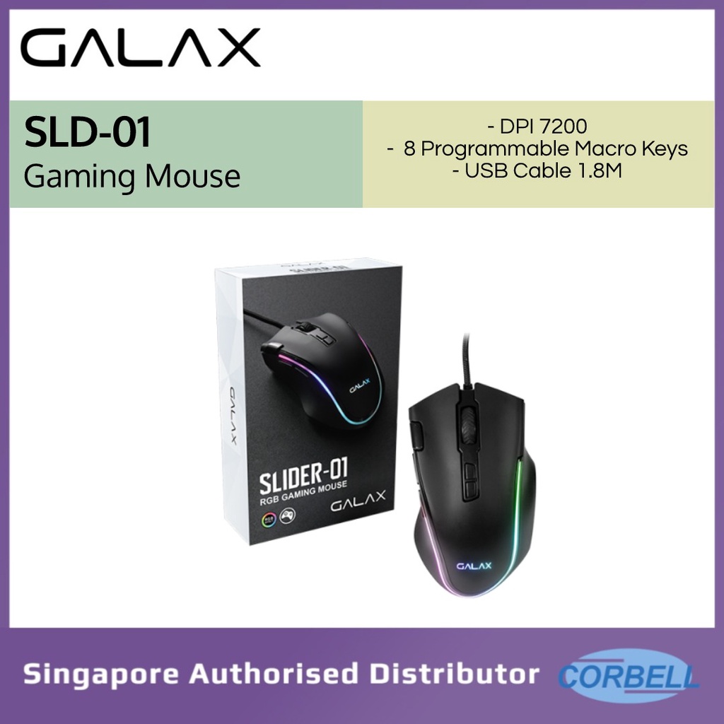 GALAX GAMING MOUSE SLIDER 01 RGB (SLD-01) | 7200 DPI | 1.8M CABLE | 8 ...