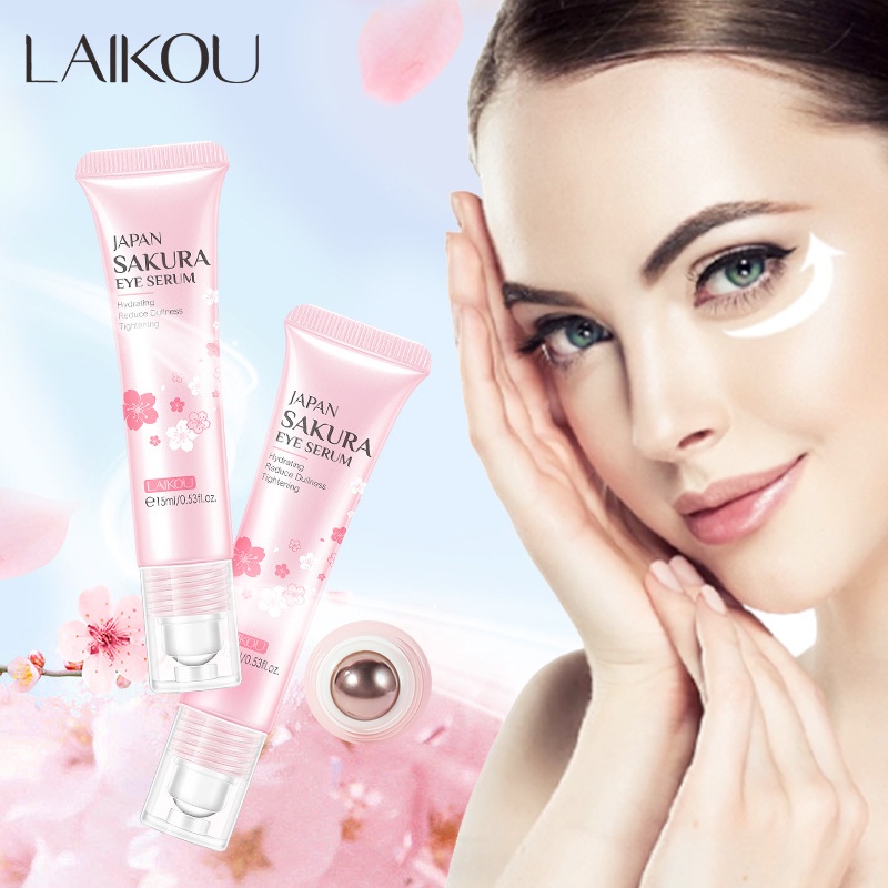LAIKOU Sakura Eye Serum Eye Roller Massage Vitamin C Hyaluronic Acid ...