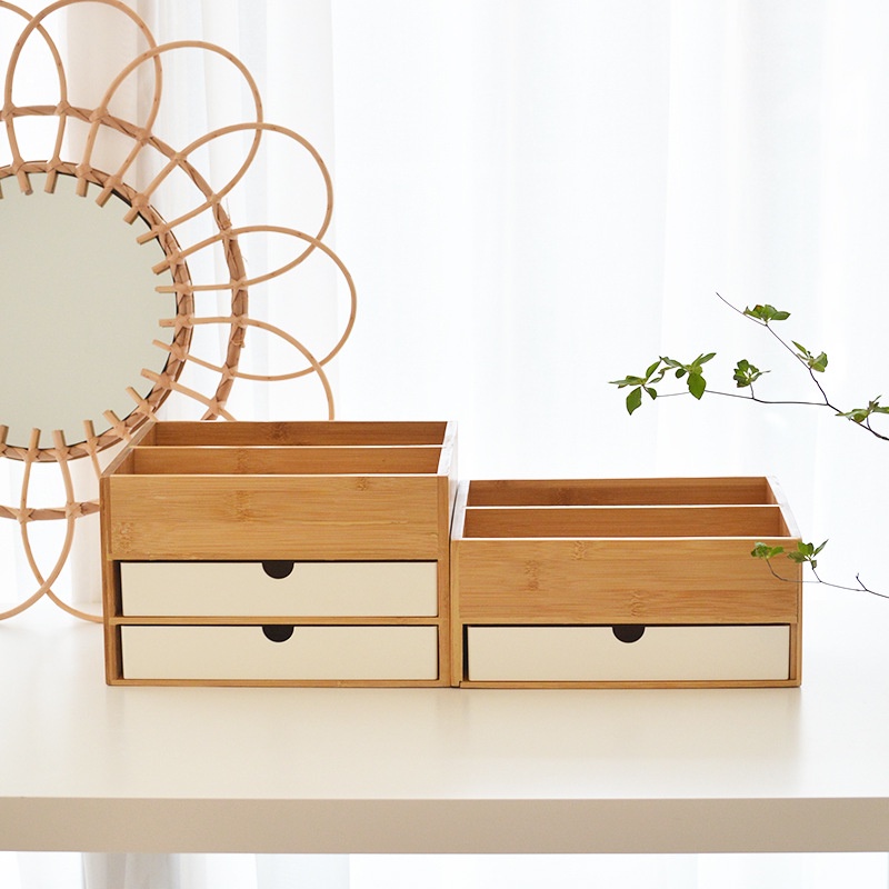 EISHO Cosmetic Drawer Storage Box Bamboo Separate Desktop Makeup ...