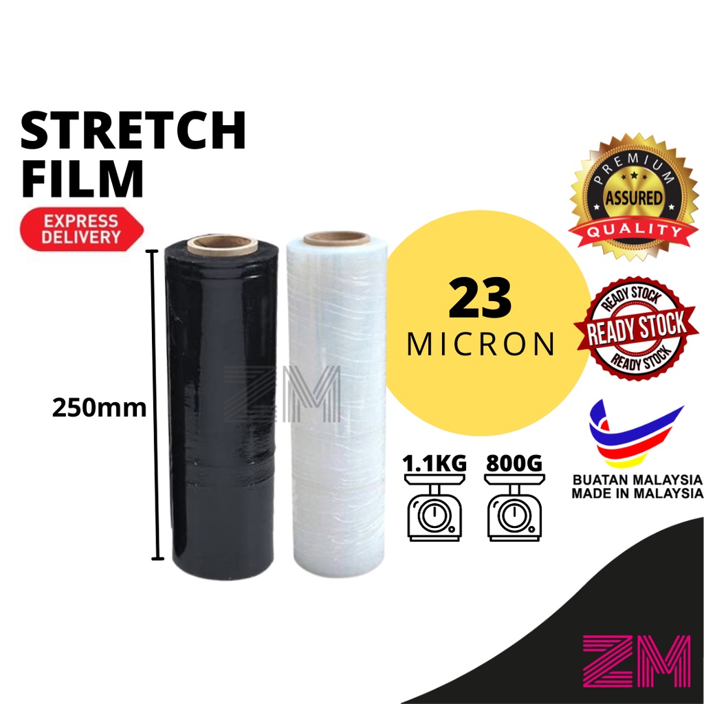 250mm CLEAR BLACK Stretch Film 1.1kg - 23 micron/ Shrink Wrap Plastic ...