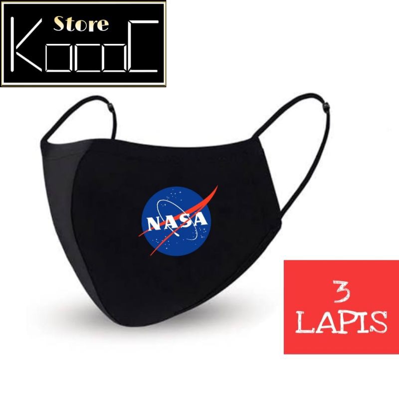KATUN HITAM 3d Cloth Mask 3D Mask Nasa logo Black Men Women Adult 3D ...
