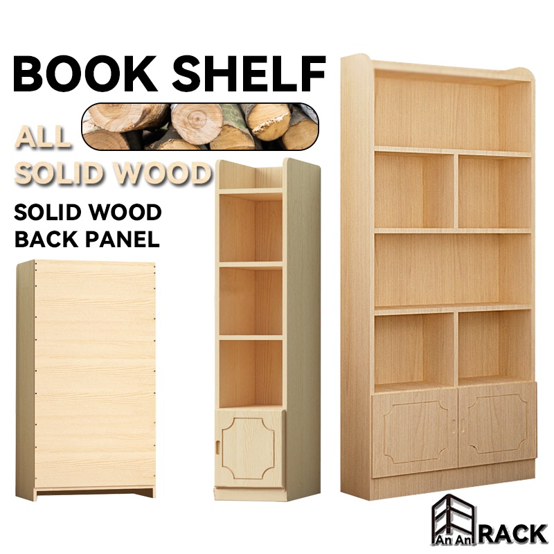 LGA Book Shelf Solid Wood Simple Bookcase Shelf Log Pine With Door Bay ...