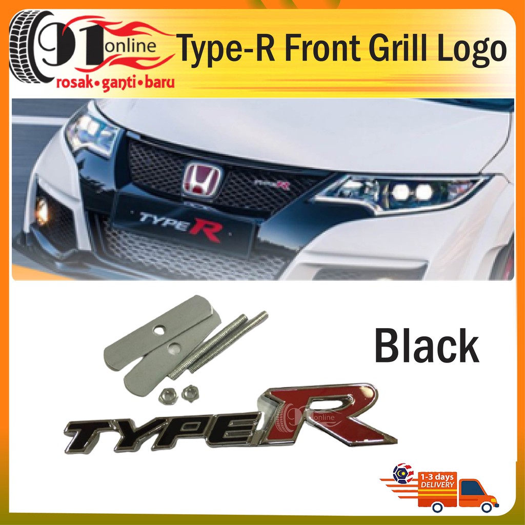 TYPE R Front Grille Logo Emblem 3D Metal (BLACK/WHITE) | Shopee Singapore