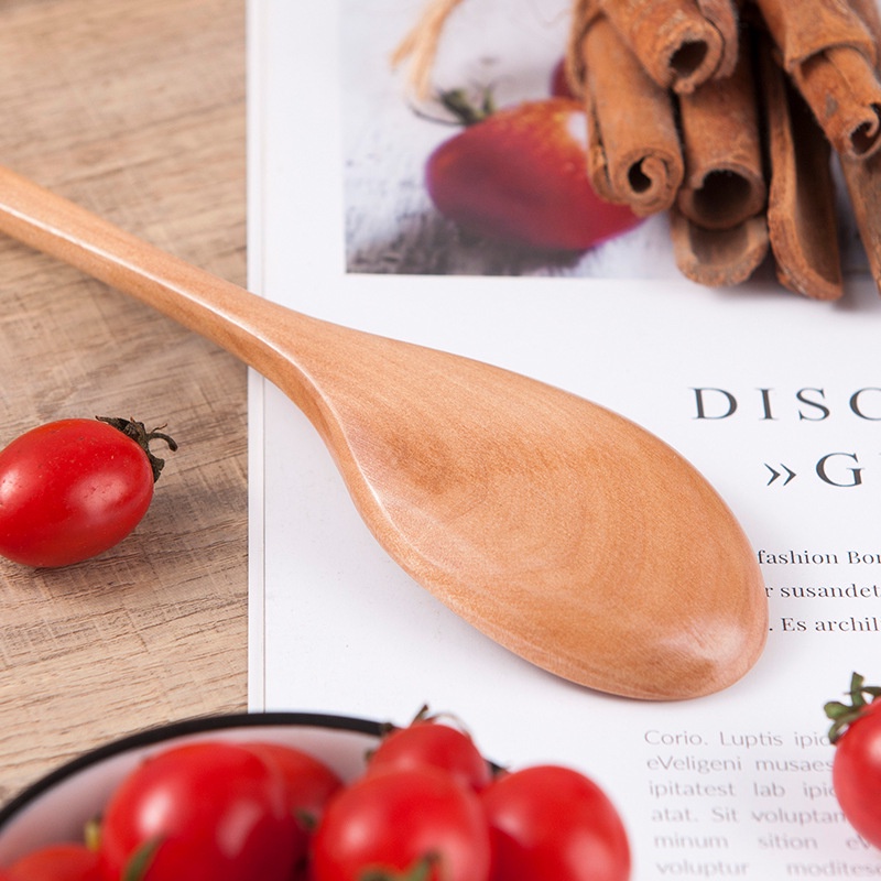 Long Handle Wooden Spoon Watermelon Spoon Portable Student Rice Spoons ...
