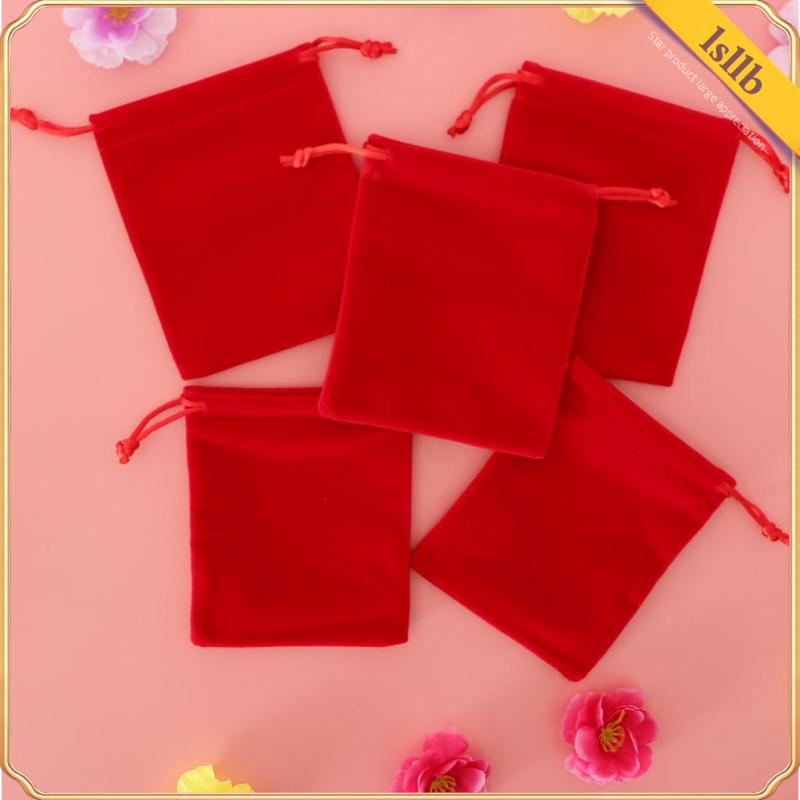 5 Pieces Red Drawstring Pouches Jewellery Small Gift Bags Wedding ...
