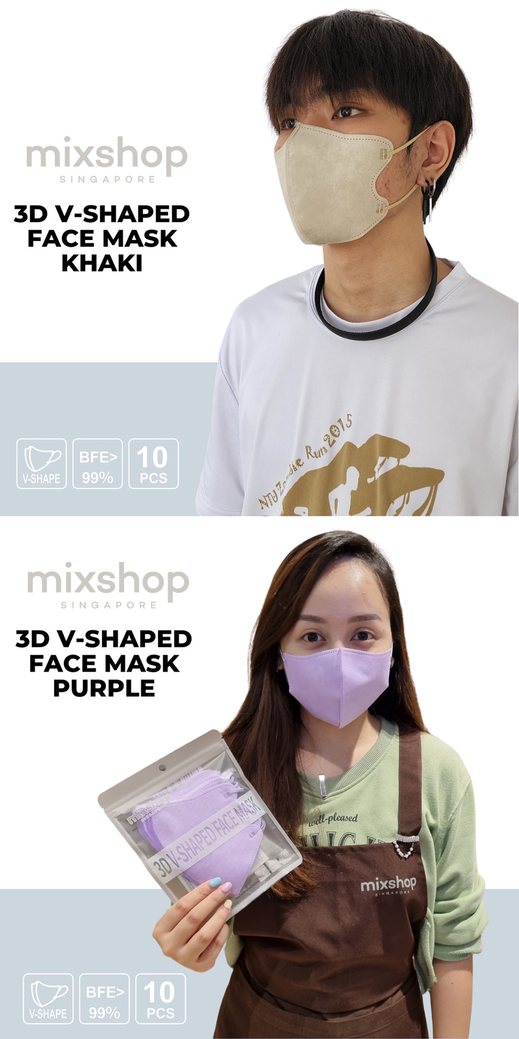 mixshop 3D V-Shaped Face Mask, 3 Sizes, BFE>99% | Shopee Singapore