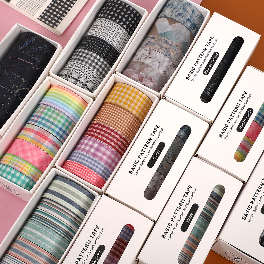 Grid Washi Tape Set 6 Rolls 16.4ft Long Colored Checkered Decorative ...