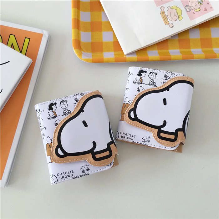 ins Cute Snoopy Wallet Short Girl Heart PU Coin Card Holder Folding ...