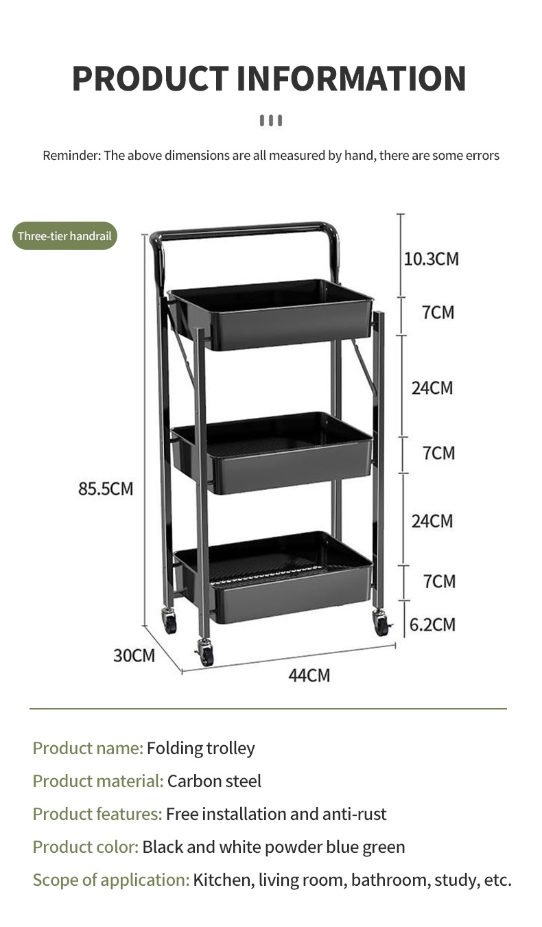 Kitchen Shelf Movable Storage Cart / 3 Tier Multi-functional Trolley ...