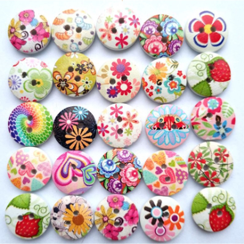15 mm/20mm/25mm 120pcs Multi-color DIY Wooden Printing Buttons, New ...