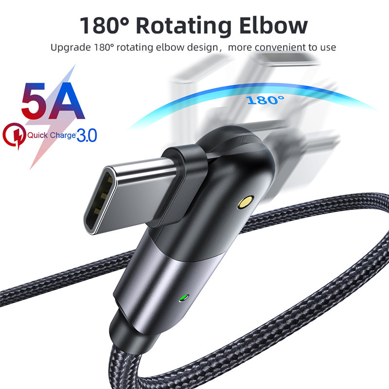5A Fast Charger Cable 180 Degree Rotate LED Cable Micro Usb Cable Type ...