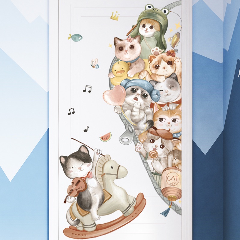 【wuxiang】Cartoon cat door stickers children's room background ...