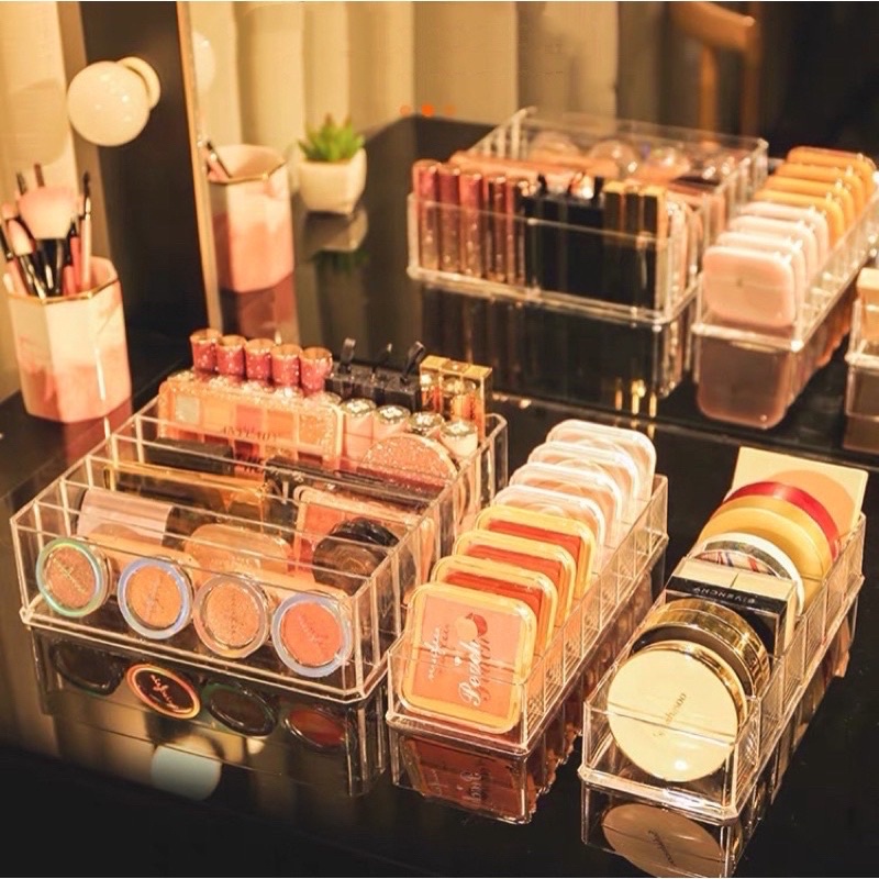 Transparent Compartment Makeup Storage Box Detachable Plastic Storage ...