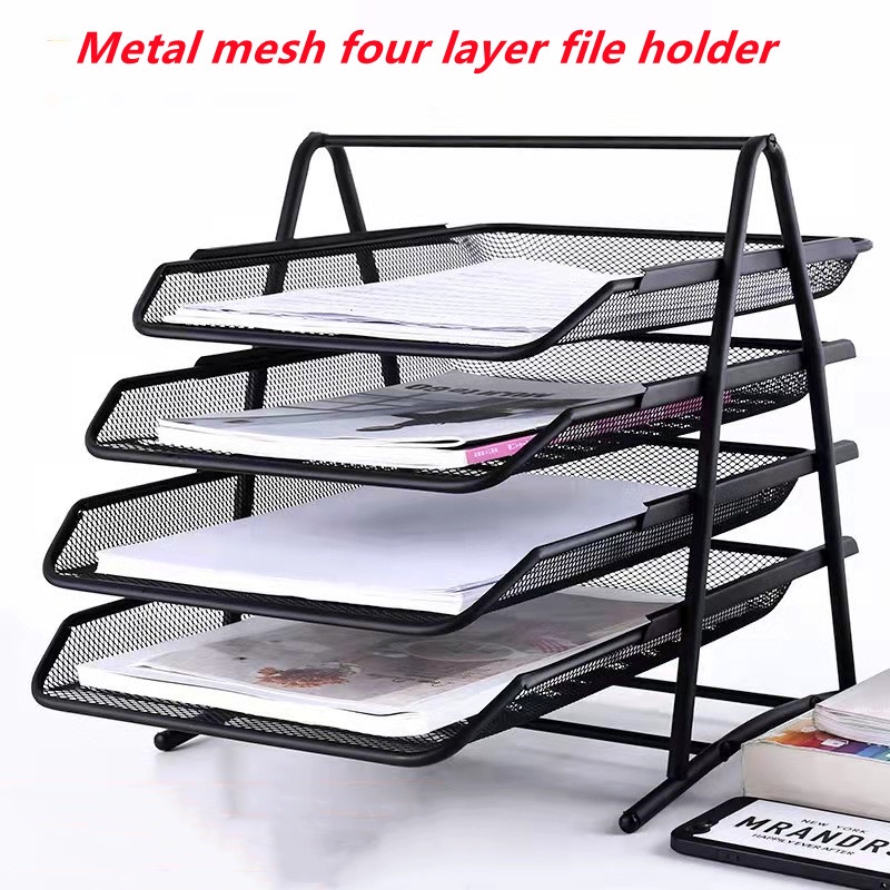 Office supplies desk tray/wire mesh 4-layer file tray/basket rack multi ...