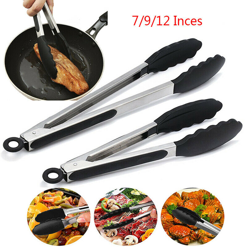 7/9/12Inces Food Grade Silicone Food Tongs Kitchen utensil Salad BBQ ...