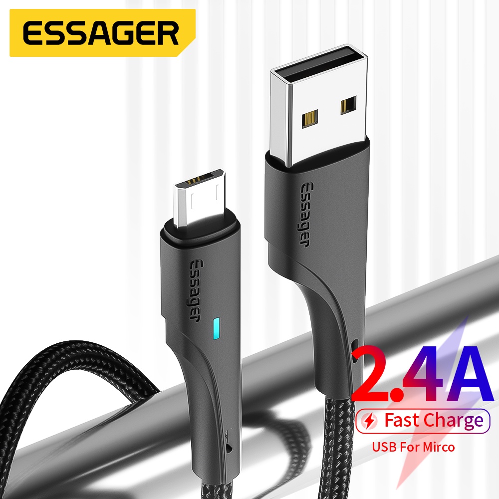 Essager 2.4A LED Micro USB Cable Fast Charging Cable for Android Phone ...