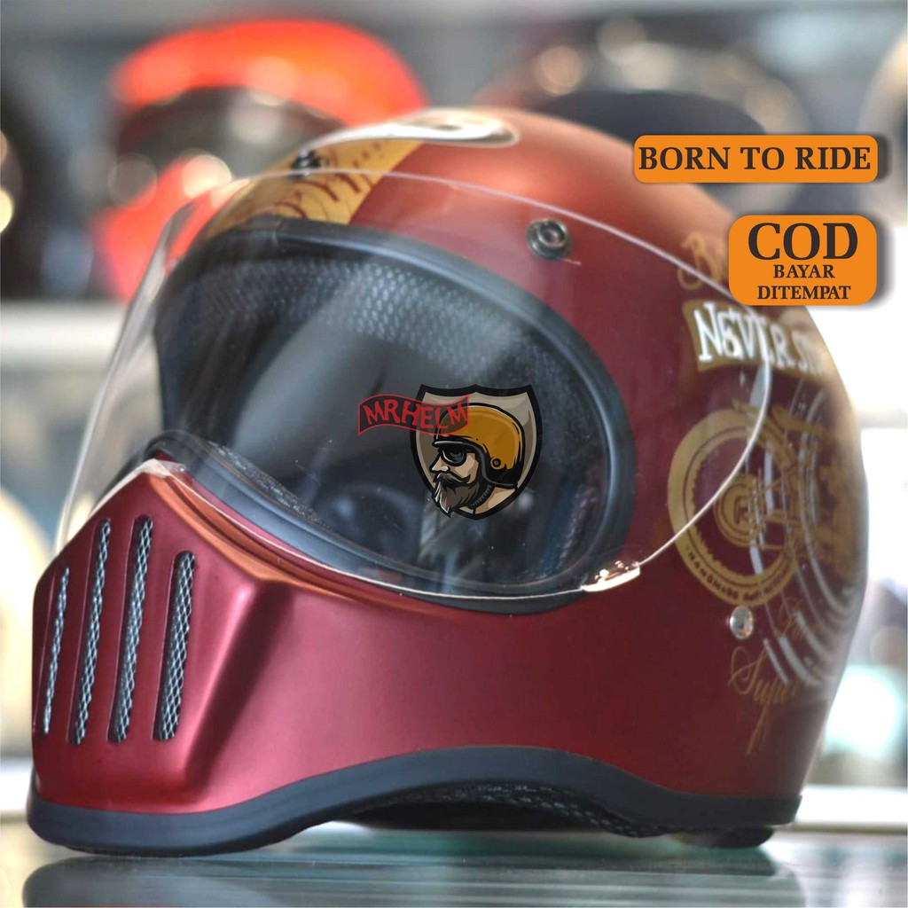 Hbc RETRO BORN TO RIDE STEP HELMET WITH OUTER VISOR (MR HELM) | Shopee ...