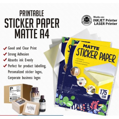 Matte Label Sticker Paper A4 175GSM (20 sheets per pack) | Shopee Singapore