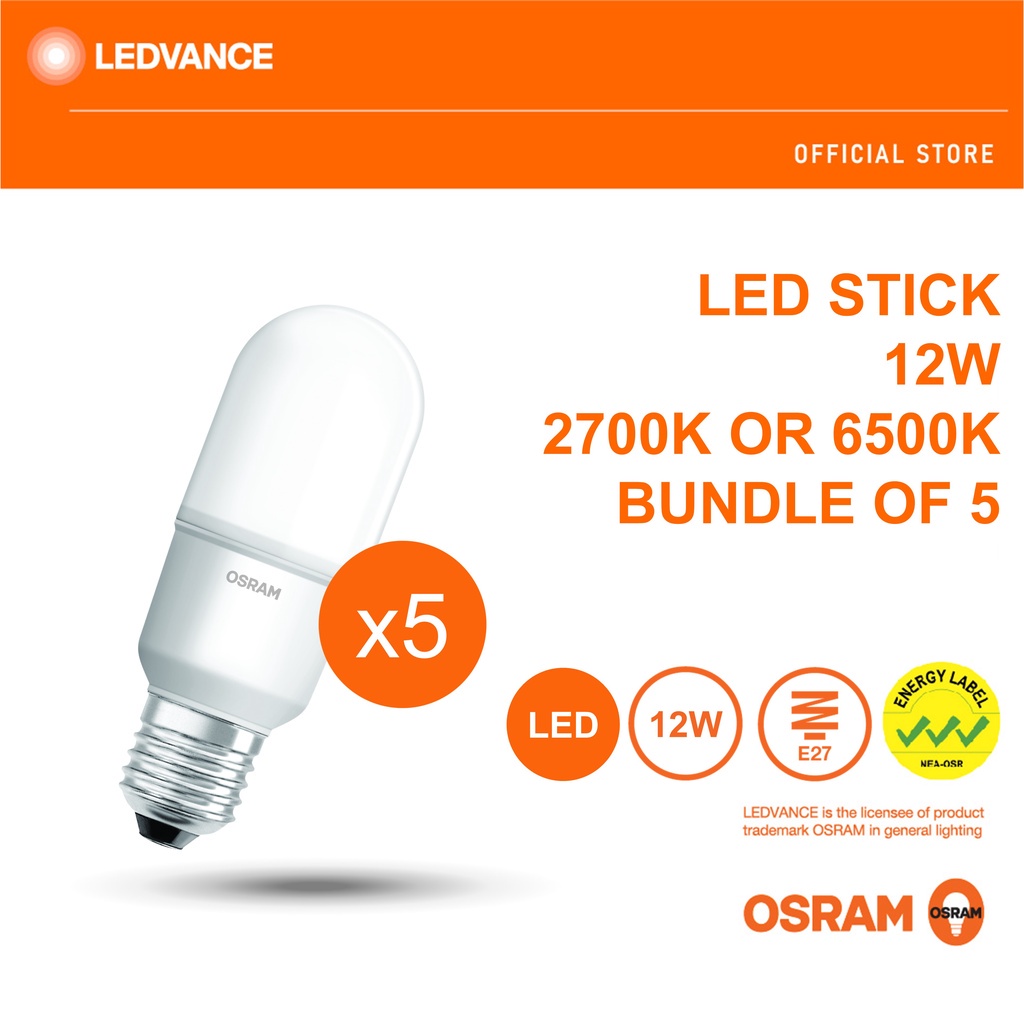 OSRAM LED Value Stick 12W E27 (2700K/6500K) (Bundle of 5) | Shopee Singapore