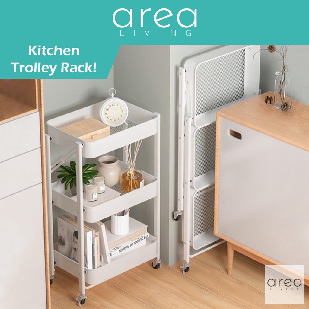 AREA LIVING Foldable Kitchen Trolley Rack in Metal with Lockable Wheels ...
