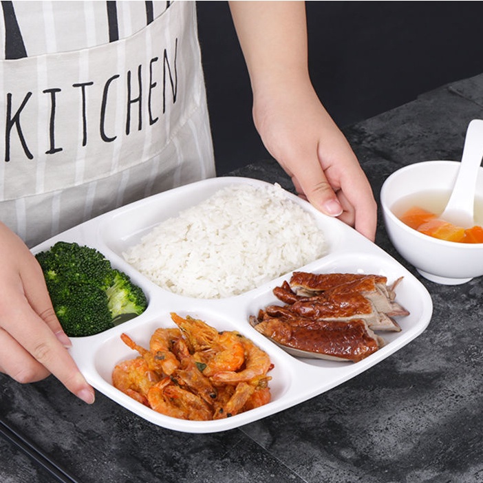 4-Section Divided Plate/Wheat Straw Dinner Plate Student Canteen Dinner ...