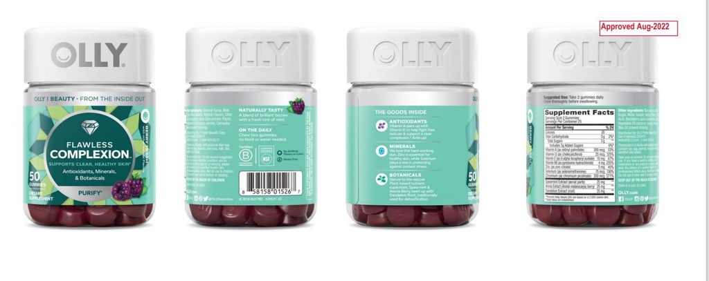 OLLY Flawless Complexion Gummy Supplements With Antioxidants For Clear Healthy Skin Chewable ...