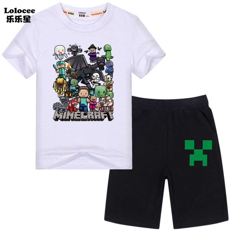 Kids Summer Cotton Sets Boys Set Clothing Minecraft Tees Shorts Set For ...